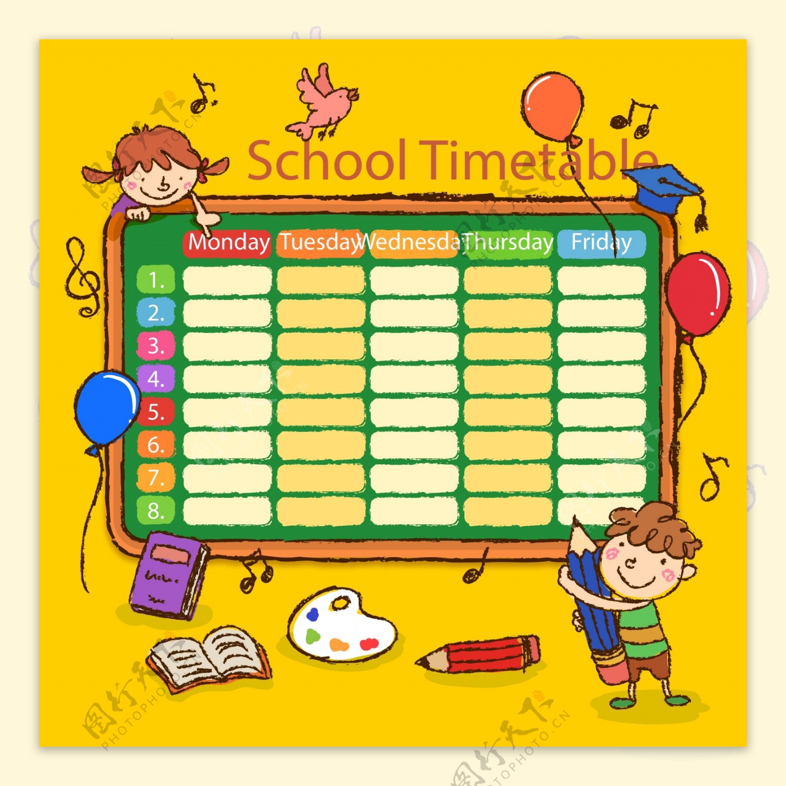 小学生课程表图片素材-编号23486244-图行天下