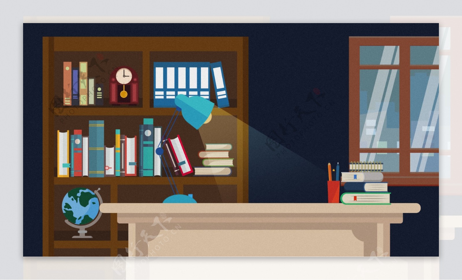 手绘台灯与书架考研冲刺背景图片素材-编号31343824-图行天下